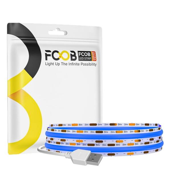 FCOB COB LEDテープライト USB 320LEDs/m 1M ブルー 青色 フレキシブル 高密度 幅8mm ストリップライト DC5V 6W/m 調光可能 変形可能 切断可能 寝室 キッチンホーム 屋内装飾 エネルギー 非防水 C...