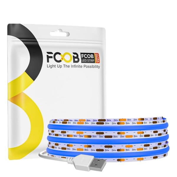 FCOB COB LEDテープライト USB 320LEDs/m 2M ブルー 青色 フレキシブル 高密度 幅8mm ストリップライト DC5V 6W/m 調光可能 変形可能 切断可能 寝室 キッチンホーム 屋内装飾 エネルギー 非防水 C...