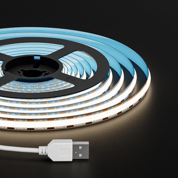 FCOB COB LEDテープライト USB 640LEDs/2m 2M 昼白色 4000K フレキシブル 高密度 幅8mm ストリップライト DC5V 6W/m 調光可能 変形可能 切断可能 寝室 キッチンホーム 屋内装飾 エネルギー 非...