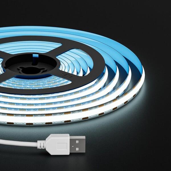 FCOB COB LEDテープライト USB 640LEDs/2m 2M 昼光色 6000K フレキシブル 高密度 幅8mm ストリップライト DC5V 6W/m 調光可能 変形可能 切断可能 寝室 キッチンホーム 屋内装飾 エネルギー 非...