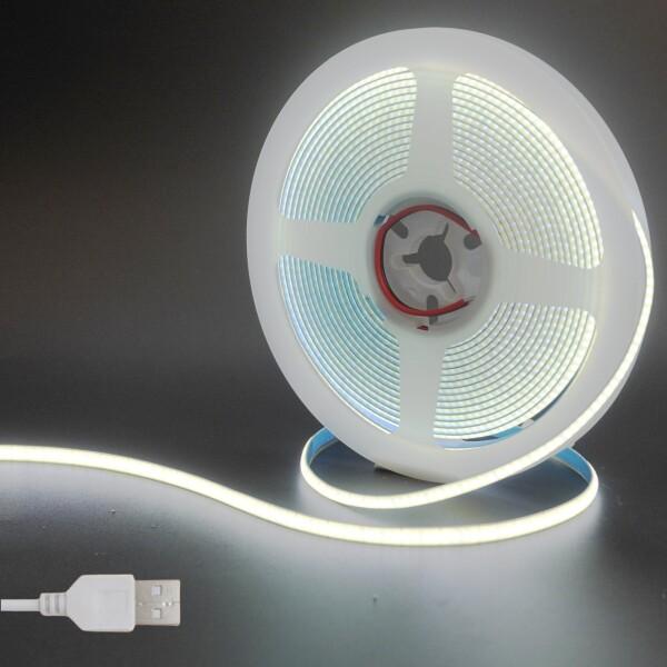 クリアヒル（Clearhill）5V 幅5mm COB LEDストリップライト 1M 昼白色 6500K 400LEDs/M 8W/M、CRI90、800lm メッキ加工両面パネルライトストリップ 非防水IP20 1M USBスイッチケーブ...