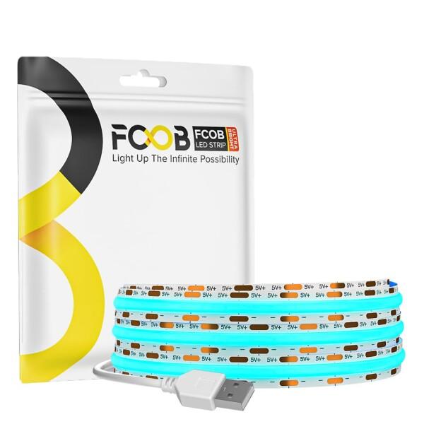 FCOB COB LEDテープライト USB 320LEDs/m 2M アイスブルー 水色 フレキシブル 高密度 幅8mm ストリップライト DC5V 6W/m 調光可能 変形可能 切断可能 寝室 キッチンホーム 屋内装飾 エネルギー 非防...