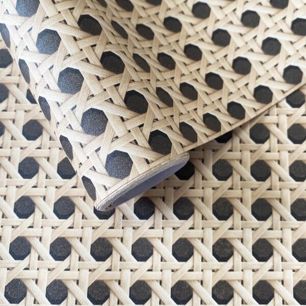 壁紙シール 和風 おしゃれ 剥がせる壁紙 織物調 ラタンシート 防水 44cmx1000cm 壁 玄関 ドア 扉 食器棚 天板 家具 ウォールテープ キッチン トイレ リビング 部屋 pvc 初心者向け DIY リフォーム商品コード：490...