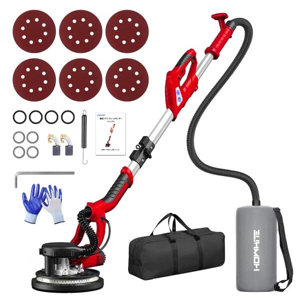 Howhite 電気ドライウォールサンダー 800W ポールサンダー 伸縮可能なハンドル 110V乾式壁サンダー、6段変速 1000-2100RPM、自動掃除機システムとLEDライト付き、ロングダストホース、集じん袋、サンディングディスク ...