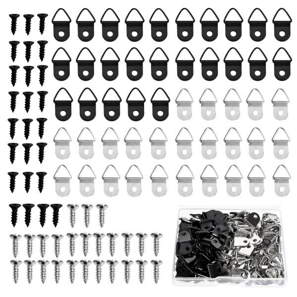 TVETE 三角吊りカン 額吊り金具 木ネジ付きビラカン 額縁金具 豆カン フック 木ネジ付き 箱付き 裏板留め金具 賞状額縁 絵 写真 フレーム 額縁用バッククリップ ブラック シルバー 22×10mm商品コード：49079212839型...