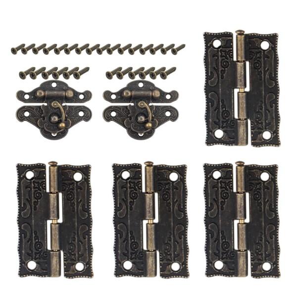 TVETE 木箱ロック ボックスラッチ ミニ ヒンジ  アンティーク 掛け金ラッチ 金属製 蝶番 平蝶番 丁番 トグルキャッチロック 留め金具 木箱装飾 ジュエリーボックス 工具箱 スーツケース用 ネジ付き（青銅色 49mm x 37mm）...