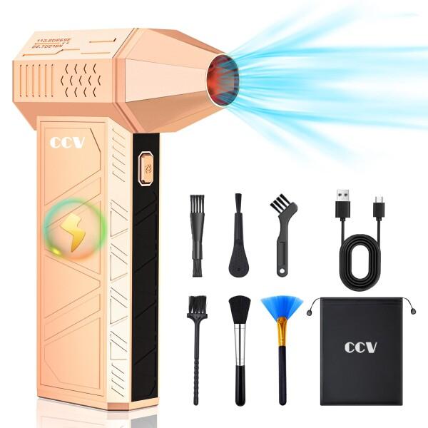 CCV エアダスター 強力ブロワー 150000RPM 52m/s超強風速Type-C 充電式 エアダスター 3段階風量調整 PC/キーボード掃除/洗車/空気入れ/おもちゃ掃除/ペットの毛取り/電子機器清掃用/業務用/家庭用 (ゴールド)商...