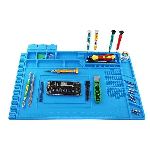 Alioay 作業マット 卓上作業マット シリコン製 耐熱500[度] 無毒 静電気防止 断熱パッド 作業用マット マグネット付 電子製品 携帯 パソコン分解修理用ツール 36cm目盛り付き 45x30cm商品コード：49079539980...