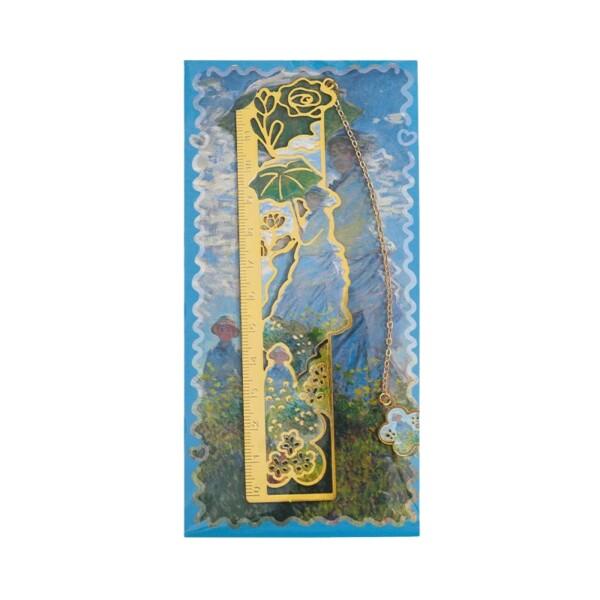 EZ PEACH 定規 しおり金属 エレガント感 名画 アーティスト 復古 華やか バレンタインデーギフト ゴールド中空トリム ブックページマーカー 誕生日プレゼント 10cm 学生 贈り物 文房具 (ペンダント/散歩、日傘をさす女性)商品...