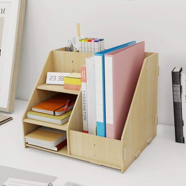 PUNCIA 卓上収納 ラック 木製 書類ケース 事務用品 デスク収納 書類トレー 組み立て式 書類収納ボックス A4トレー 新聞/雑誌/フォルダー/書類入れ 机の上に置く棚 書類整理 多用途 オフィス 寝室 リビング収納 ファイルラック商...