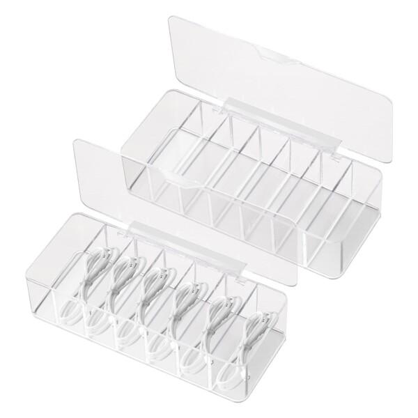 siawadeky ケーブル 収納ボックス 7仕切り 2個セット 全透明 蓋付き 埃防止 防水 多機能 大容量 コード 充電ケーブル 充電器 イヤホンライン usbデータ 文具 小物 整理整頓 収納ケース 家庭 オフィス用商品コード：490...