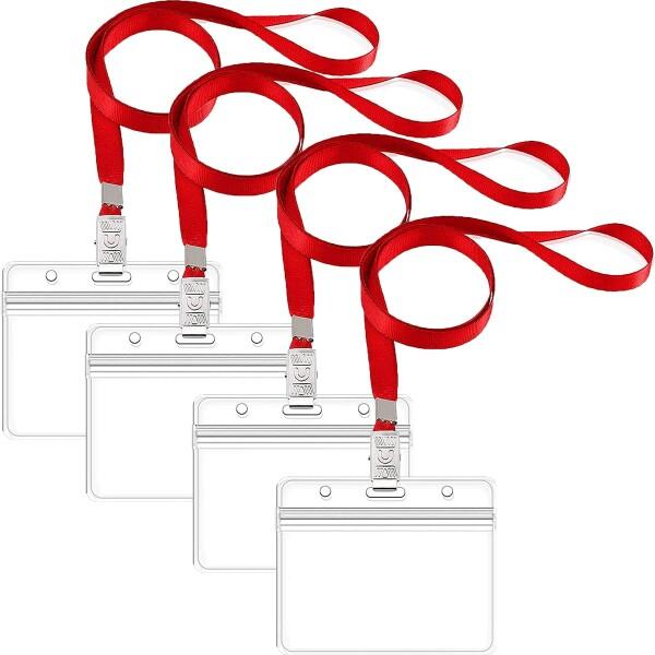 LEADINTOP ネームホルダー 100枚 名札ケース ネックストラップ 吊り下げ イベント スタッフ パス 名刺 ID カード ホルダー 社員証 ケース 入れ 首下げ ホルダー イベント用 通学通勤 展示会 透明 防水 セット 横型 (...