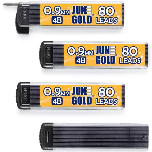 June Gold (ジューンゴールド) 320個 0.9mm 4B 替え芯 ディスペンサーあたり80個 太字 割れにくい鉛/グラファイト 1.0mm対応 (ディスペンサー4個パック)商品コード：49079550215型番：10112サイズ...