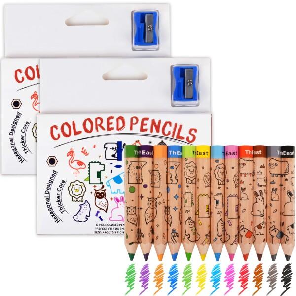 ThEast 24色鉛筆(子供用)、かわいい動物の幼児用色鉛筆(シャープナー付き)、入園祝いギフト、削り済み(2本入り)商品コード：49079551874型番：DKLJDWサイズ：1 Count (Pack of 24)カラー：多彩鮮やかな...