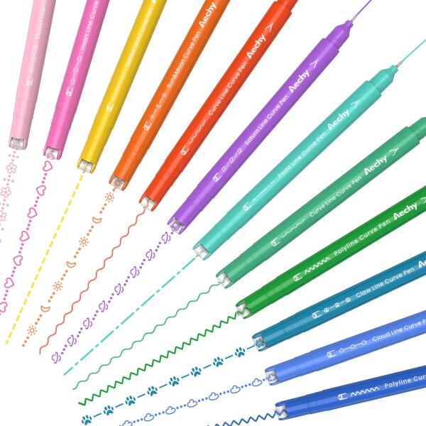 Aechy カーブペン 水性ペン 蛍光ペン 12本カラーペンセット デュアルチップペン 細字ペン先 10種類ローラースタンプ 速乾 手帳/ノート/カード作り 筆記用具（12色、10種類）商品コード：49079553157型番：CM-06-1...