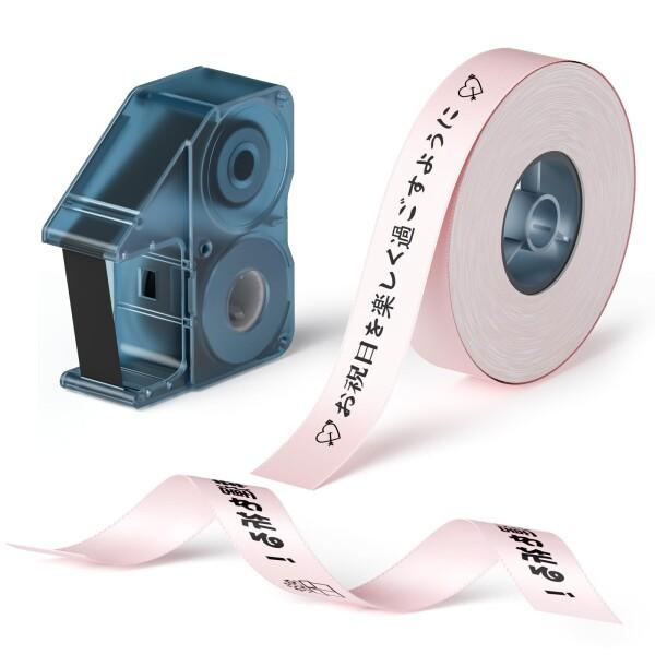 NIIMBOT N1 リボンラベル 14mm*5.1m 装飾サテンリボン テープと交換性がある N1対応 布ラベル 手作り用 DIY 裁縫 ラッピング 装飾 ハンドメイド アクセサリー ブラックリボン付き(14mm*6.2m) (ピンクリボ...