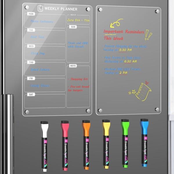 Langaelex ホワイトボード 予定表 2枚セット 20×30cm・6色マーカー付き・冷蔵庫用マグネットボード アクリル製メモボード 献立表・買い物リスト・やることリスト?商品コード：49079564562型番：Arc_calender...