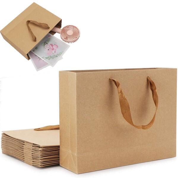 Ousaliyea 横型紙袋、厚手の無地ギフトバッグ15点セット27×8×21cm、ギフトボックスギフト包装トートバッグあらゆる種類のホリデーギフト包装に適しています（中、茶色）商品コード：49079576096型番：JP-GB09-HZM...