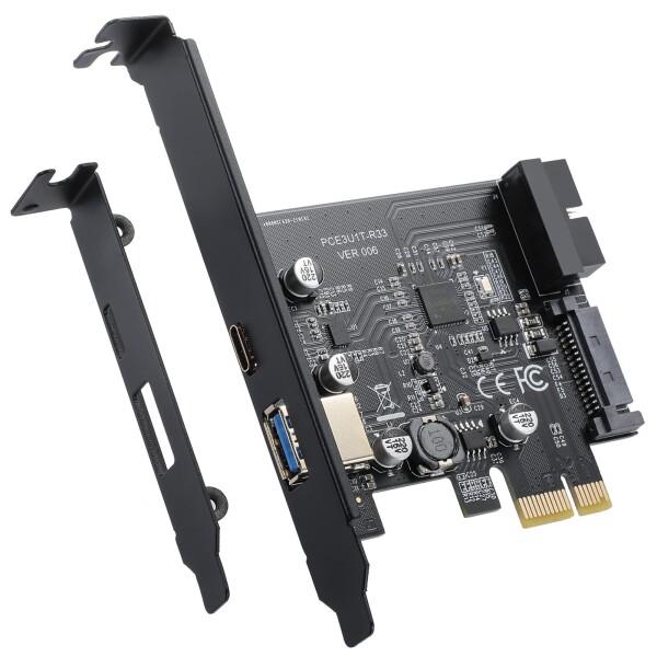 YBBOTT 19ピンUSB 3.0コネクタ+ 15ピンSATA電源コネクタ、USB 3.2 Gen1 5 Gbps 2ポートPCI-E拡張カード(C+A)への1X、Windows 10/8/7/Linuxシステム用商品コード：490795...