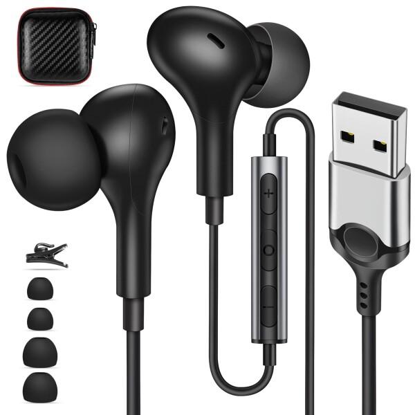 MACLE USB イヤホン マイク付き 有線 パソコン用 イヤフォン ヘッドセット カタル型 通話可能 HIFI音質 磁気設計 2.3M長 テレワーク ZOOM WEB会議 オンライン ゲーミング ヘッドフォン usb接続 対応PCデスク...