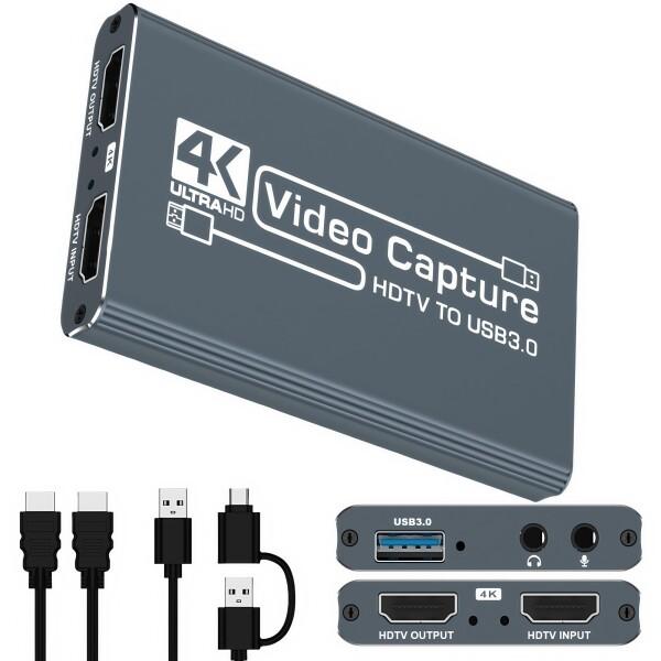 キャプチャーボード Switch対応 4K HDMI パススルー 機能を搭載しています 1080P 60Hz ビデオキャプチャー USB3.0高速伝送 低遅延 ゲーム実況生配信ライブ、ビデオ会議録画、リアルタイムストリーミング 画面共有 P...