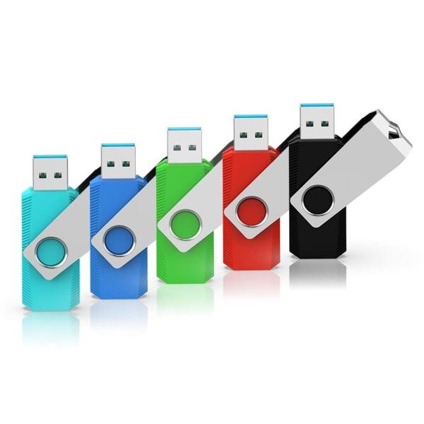 RAOYI USBメモリ64GB USB3.0 超高速データ転送 フラッシュドライブ 5個セット 読取り最大90MB/s 回転式 カラフル（青緑赤黒水色） ストラップホール付き商品コード：49079583454サイズ：64GBカラー：5色-...