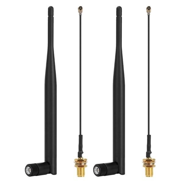 ADOFUN デュアルバンド WiFi 2.4GHz 6dbi アンテナ IPEX 4 から RP SMA オス 2.4G アンテナ 90 度直角折り SMAオスコネクタ IPEXケーブル付き 90 度直角折り返しリード 2.4GHz Wi...