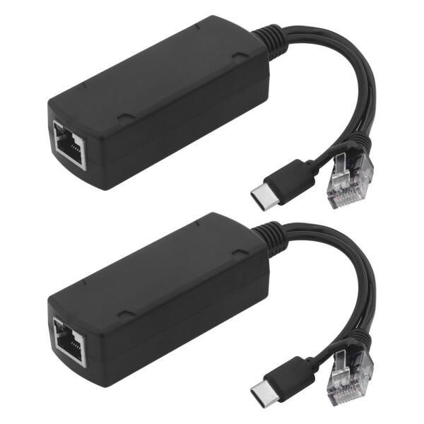 Leehitech 1000M 信号伝送 POE スプリッター 48V POE入力 to 12V USB C 出力スプリッタアダプター IEEE 802.3af/at 標準 100M信号伝送距離 セキュリティカメラ、ワイヤレスAP、VoIP...