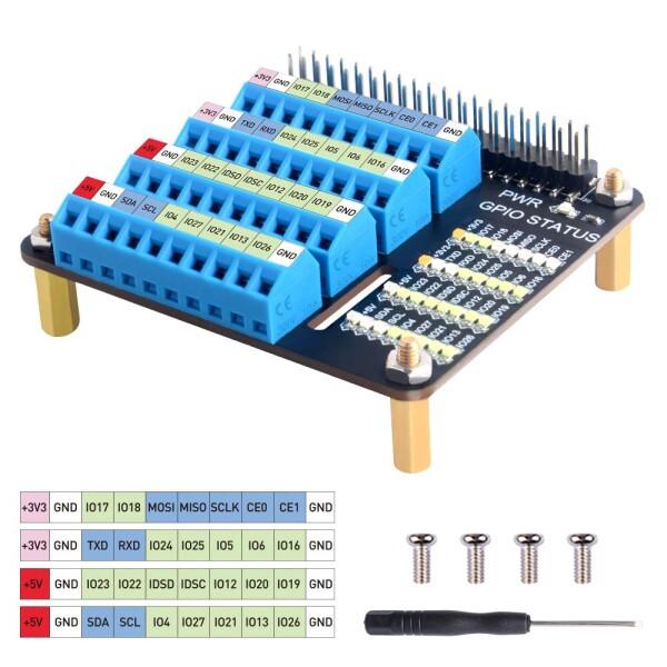 GeeekPi GPIO ねじ端子台ブレイクアウトボード HAT、ステータス LED 搭載、Raspberry Pi 4B/3B+/3B/2B/B+/Pi Zero/Zero 2 W 対応 GPIO 拡張モジュール商品コード：4907958...