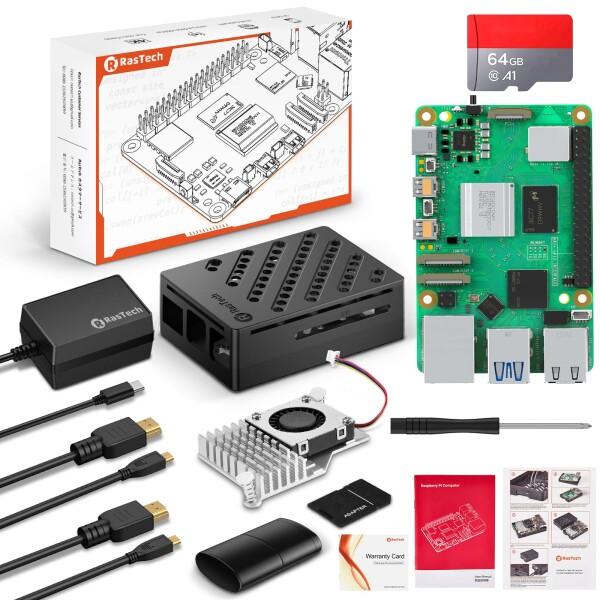 RasTech Raspberry Pi 5 8GB セット Raspberry Pi 5 8gb 本体 技適マーク付き/ 64 GB メモリカード/ 5.1V 5 A Type C電源/ 2 Micro HD Out ケーブル/ABSケー...