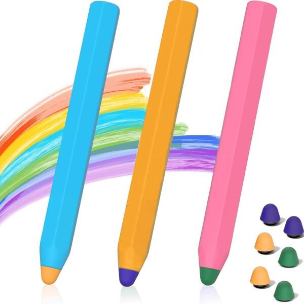 タッチペン 子供用 六角軸鉛筆型 スタイラスペン タブレット スマートフォン 兼用シリコン製 ペン先交換可能 握りやすい 充電不要 タブレット学習 練習用 交換シリカゲルペン先6個付き (3本セット)商品コード：49079586483サイズ...
