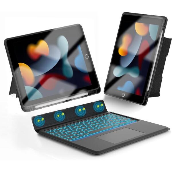 ipad キーボード 第9世代 キーボード タッチパッド付き 10.2ケース ipad pro 10.5 ケース 7色バックライト 第8世代 第7世代 iPad Air3 横置き 縦置き 軽量 磁気吸着 分離式 ワイヤレス bluetoot...