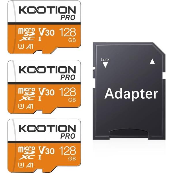 KOOTION microSD カード 128GB 三個セット TFカード SDアダプター付 Class10 UHS-Iメモリカード SDXC マイクロSDカード U3,A1,V30超高速転送スマートフォン ドライブレコーダー デジカメ タ...
