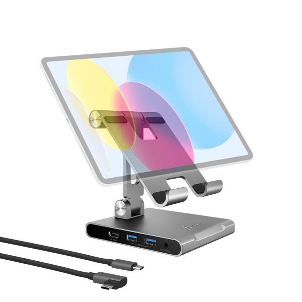 j5create JTS224 USB-C 4K60 7in1 ドッキング タブレットスタンド 4K@60 HDMI USB-C 100W PD USB-Ax2 SDカードリーダー iPad Pro iPhone 15/16 Pro Sam...