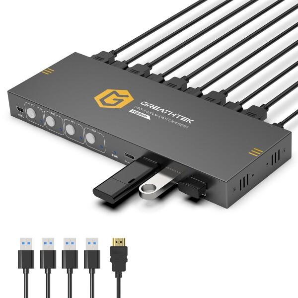 4K KVMスイッチ HDMI、フルUSB3.0ポート、4台のPCコンピュータが1台のモニタを共有、KVM 4入力 切替器、4K@60Hz対応、ドライバ不要、プラグアンドプレイ商品コード：49079590783型番：GYD-S7415Hサイ...