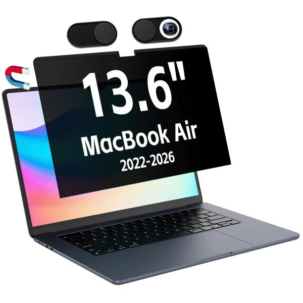 Macbook Air 13.6/13 (2022-2026、M2、M3、M4、M5)用マグネット覗き見防止フィルム、取り外し可能なブルーライトカットアンチグレアスクリーンフィルター、Mac ートパソコン用の磁石ぞき見防止商品コード：490...