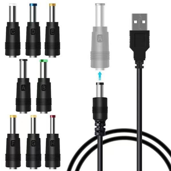 TJK USBケーブル 8 in 1 DC 5V2A電源ケーブル USB-丸口 変換プラグ付き DC充電コード 扇風機 ナイトライト などに適用 サイズ 3.5*1.35mm 4.0*1.7mm 4.8*1.7mm 5.5*1.7mm 5....