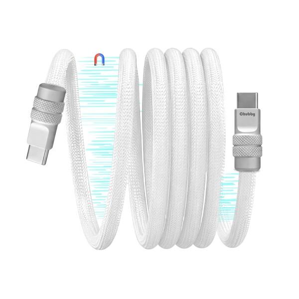 chubbycable USB C ケーブル 磁力吸着絡まり防止 タイプc_ケーブル マグネット 240W急速充電 形状記憶 二重ナイロン編み素材 Type-c ケ_ーブル iPhone17/16/15等対応 （1M-ホワイト）商品コード：...