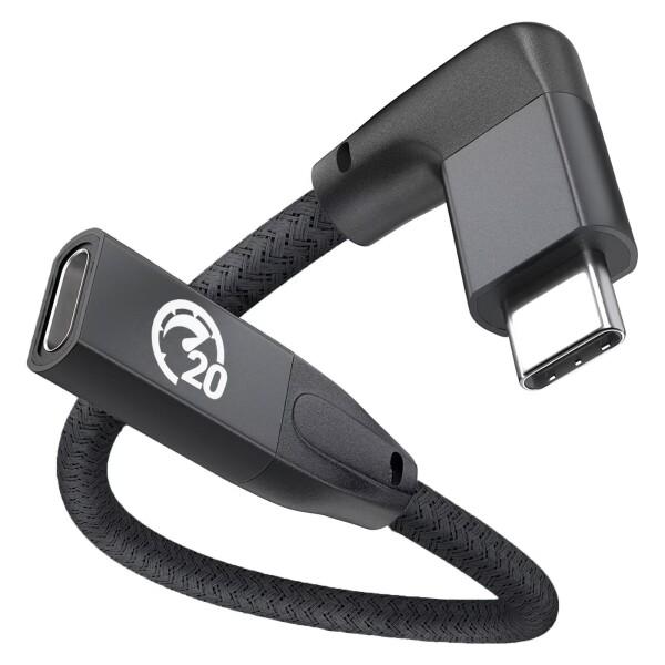 UseBeanタイプc 延長ケーブル0.2M USB C 延長ケーブル l字 USB3.2 Gen2(20Gbps) 100W PD急速充電 高速データ転送 USBC メス USBC オス 4K/60HZビデオ伝送 USB Type-C l...