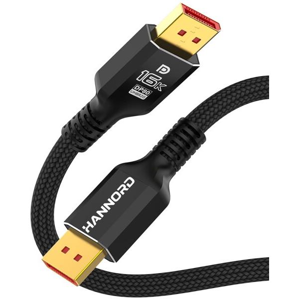 HANNORD 16K DisplayPortケーブル 1メートル、ディスプレイポート DP2.1 UHBR20 16K@240Hz 80Gbps HDR FreeSync G-SYNC ナイロン編み 金メッキプラグ 双方向ケーブル ゲーミ...