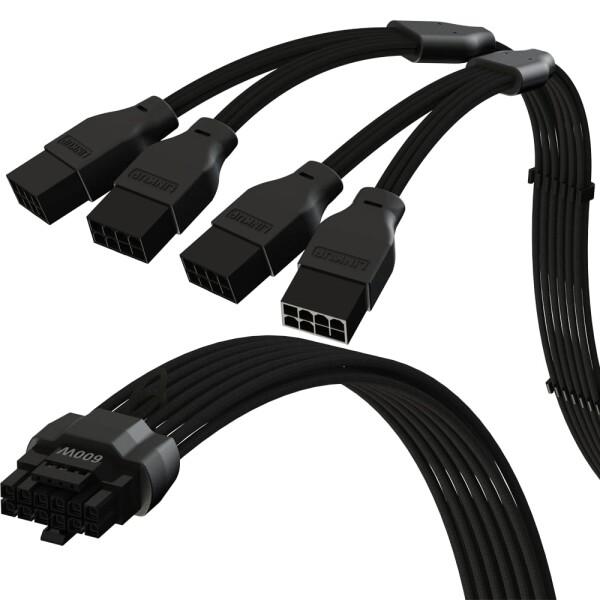 LINKUP - AVA 600W PCIE 5.0 16ピン（12+4ピン）ハイカレント電源ケーブル | 16AWG、成形、はんだ付け、スリーブタイプ | 4x8ピン PCIE 4.0 PSU 用 | RTX50・RTX40・RTX30 ...