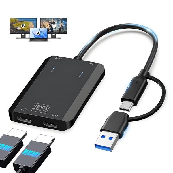 USB3.0 to HDMI アダプター (1080P フル HD 対応) HDMI スプリッター デュアルモニター用 画面拡張コンバーター 1 イン 2 アウト マルチスクリーン拡張機 MacOS/Windows11/10/8/7 ノート...