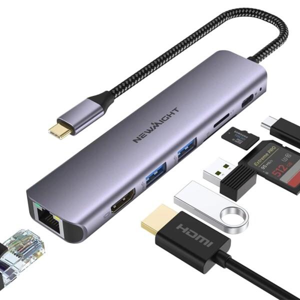 USB C ハブ 7-in-1アダプタ lan hdmi type-c ドッキングステーション ギガビットイーサネット Type-C PD 100W 急速充電 4K@30HZ HDMI 2*USB3.0 高速データ転送 SD/TFカード M...