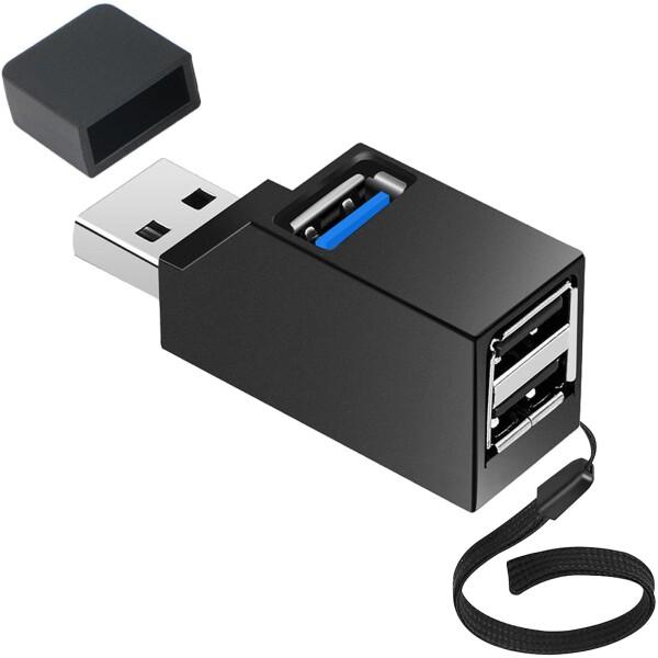 USB 3.0 ハブ 3-in-1 ミニ 直挿ポータブル ブラック 互換MacBook Dell ChromeBook iPad Pro Surface Pro Switch キーボード マウス プリンタ モバイルハードディスクなどのUSB...