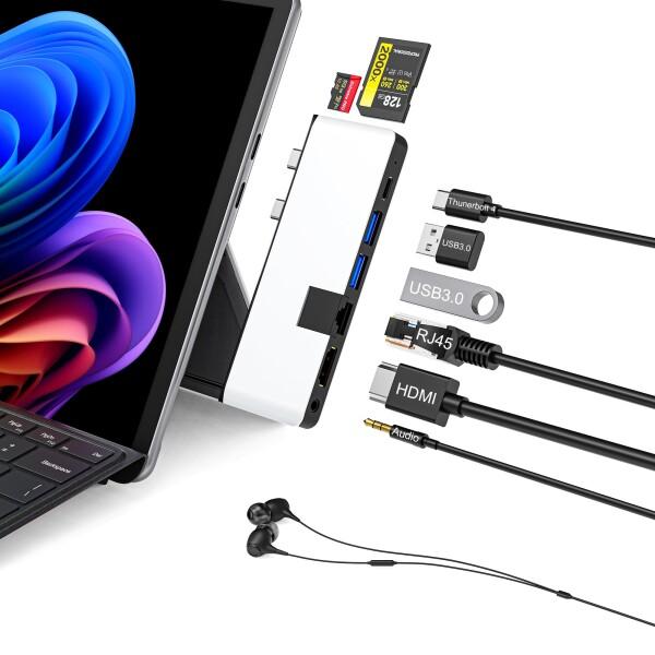 Surface Pro 12 2025 ハブ、Surface Pro 12 ドック 4k Hdmi 変換 アダプタ、USB-C Thunerbolt 4（8 Kビデオ+40Gbps データ+100 W PD）、2つのUSB 3.0、SD/T...