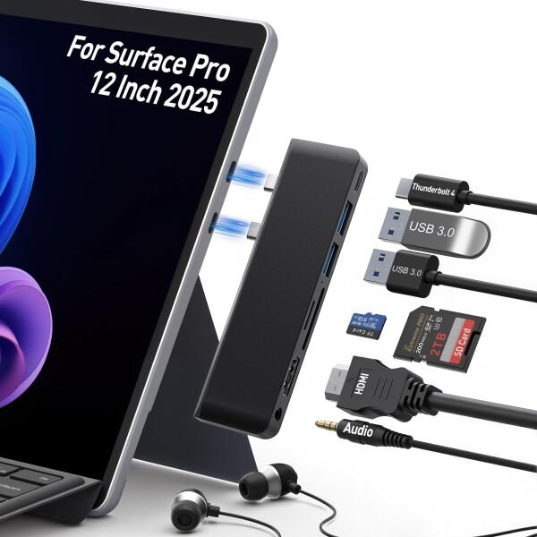 Surface Pro 12 ハブ, トリプルディスプレイ Surface Pro 12 変換アダプタ 4K/30Hz HDMI, Thunderbolt4 ポート搭載 (4K/60Hzビデオ出力/ 40Gbps データ転送/100W PD...