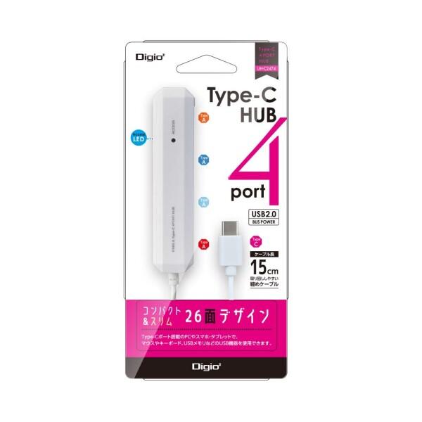 【発売日：2018年12月28日】Digio 2 USB2.0 Type-C 4ポートハブ ホワイト UH-C2474W商品コード：49079596285型番：44120カラー：ホワイト本体寸法/重量:約W90×D20×H15mm/約24g...