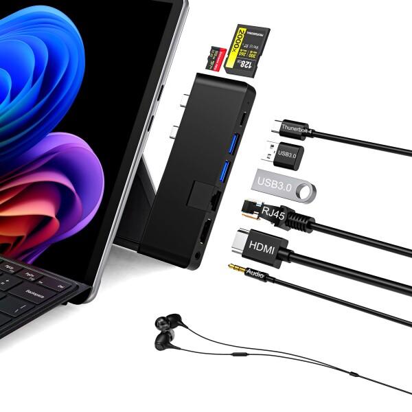 Surface Pro 12 2025 ハブ、Surface Pro 12 ドック 4k Hdmi 変換 アダプタ、USB-C Thunerbolt 4（8 Kビデオ+40Gbps データ+100 W PD）、2つのUSB 3.0、SD/T...