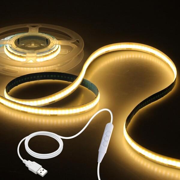 ALITOVE COBラインテープ USB ledテープ 5V 1M 320Leds 3000K調光可能 電球色フレキシブル 高密度 LEDテープライトCRI85+ COB LEDストリップライト 切断可能 取付簡単 非防水 イルミネーショ...