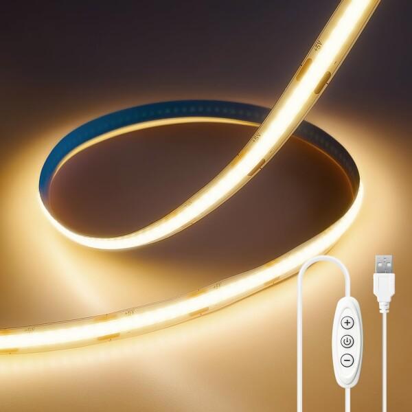 ShineBurky ledテープライト COB 高密度 usb led 照明 2m 3000K CRI>93 テープライト 10段階調光 320LEDs/m カット可能 両面テープ設置 高輝度 ledライト 電球色商品コード：490...